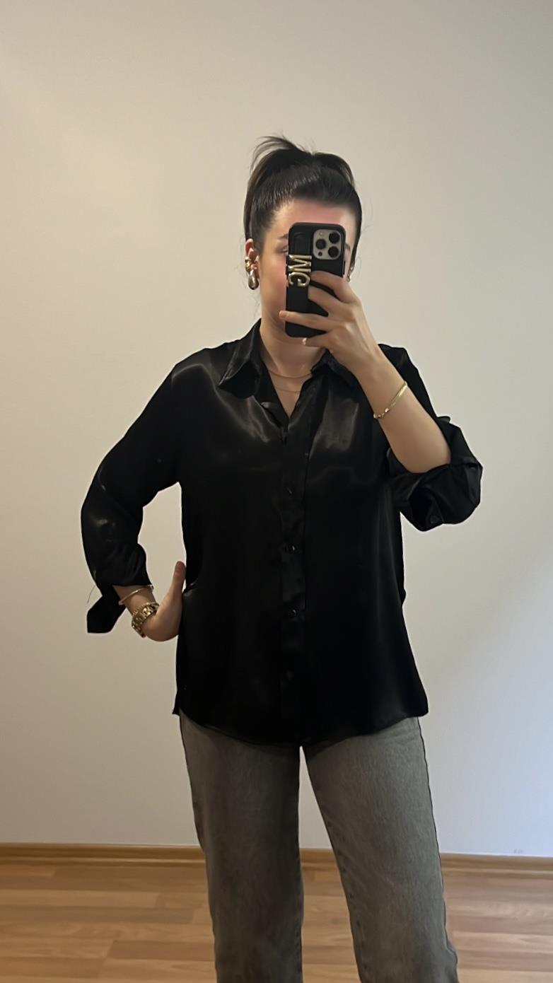 MAD SİYAH SATEN GÖMLEK - Moog Butik