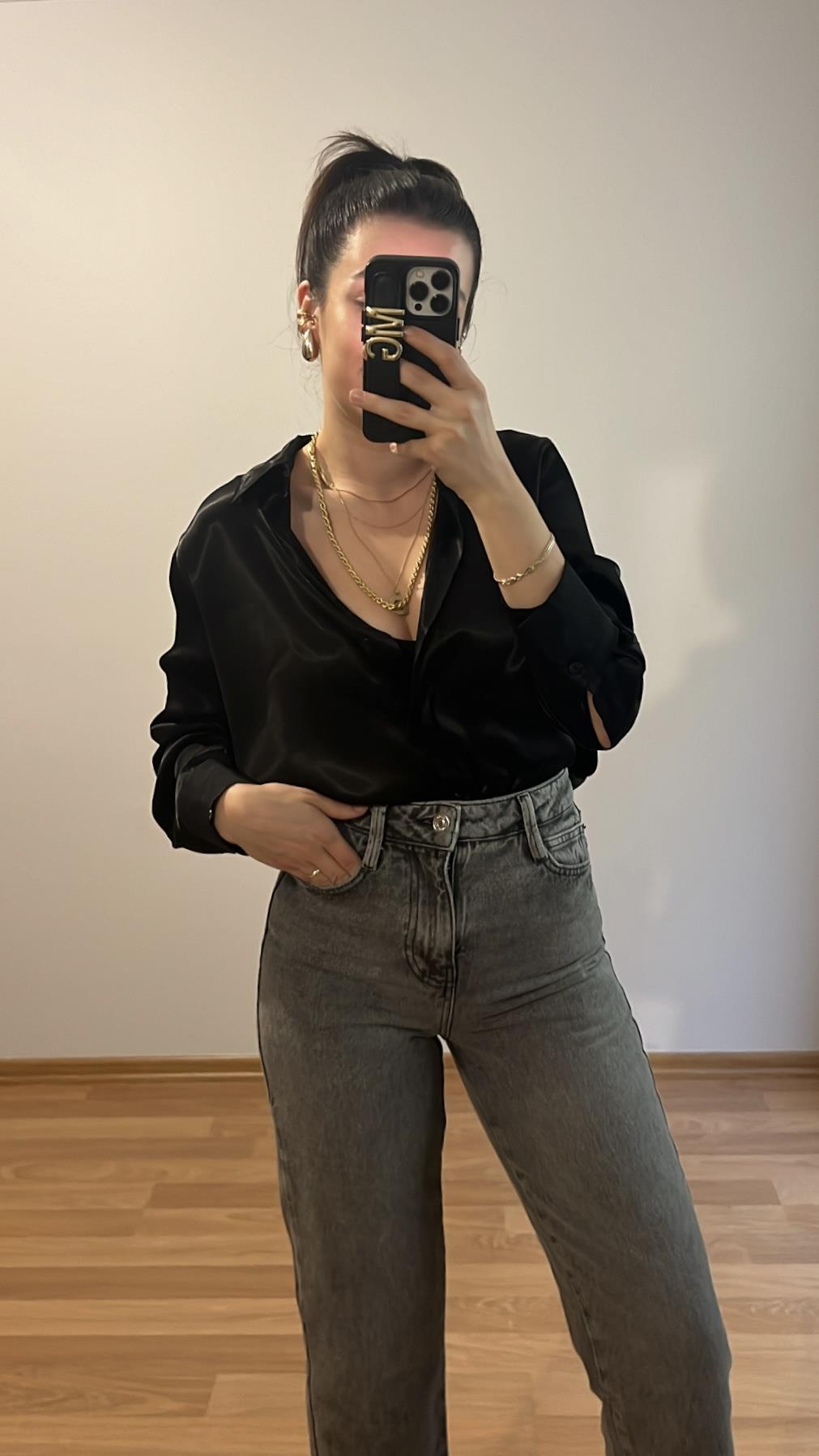 MAD SİYAH SATEN GÖMLEK - Moog Butik