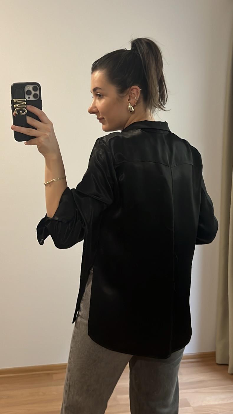 MAD SİYAH SATEN GÖMLEK - Moog Butik