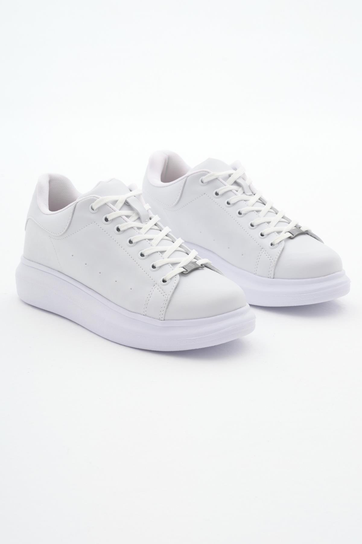 Rahat Kalıp Yüksek Taban Bağcıklıı Unisex Beyaz Spor Ayakkab V2ALX-0 - Tonny Black