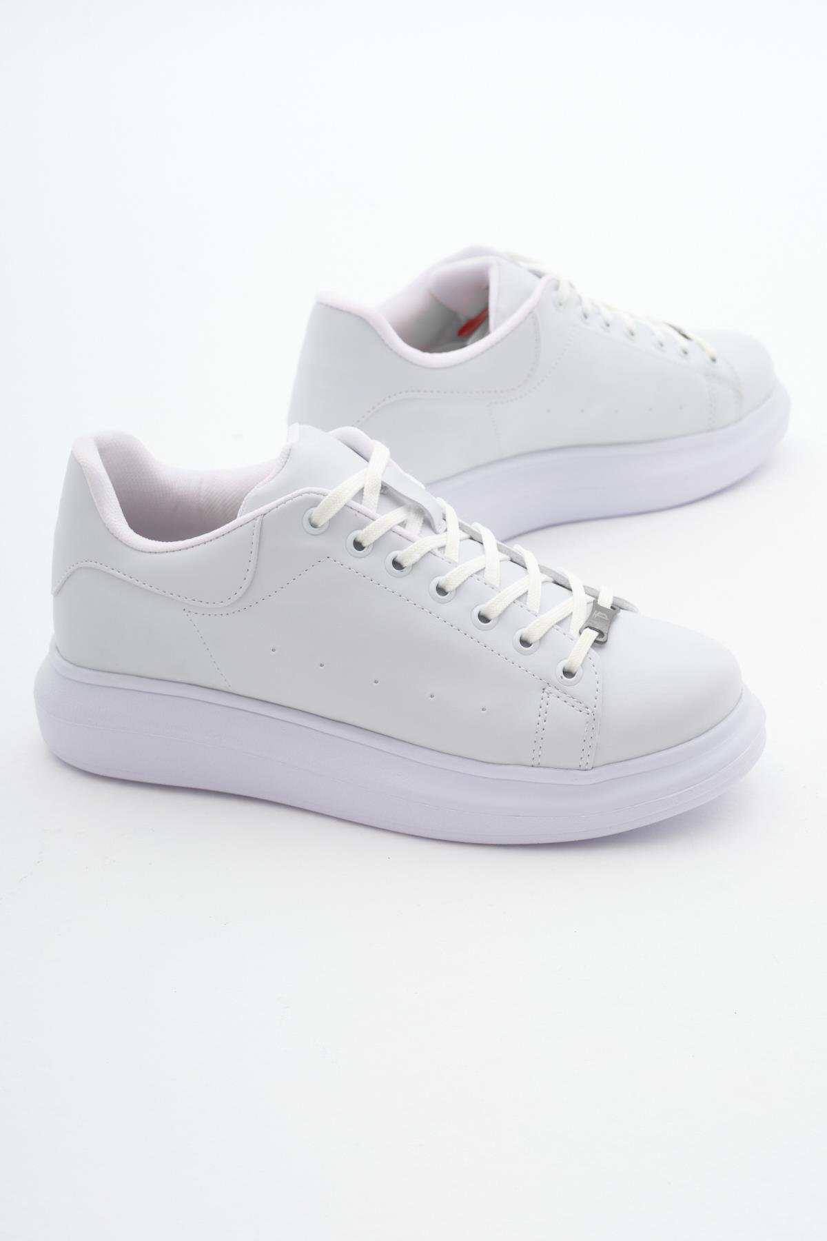 Rahat Kalıp Yüksek Taban Bağcıklıı Unisex Beyaz Spor Ayakkab V2ALX-0 - Tonny Black