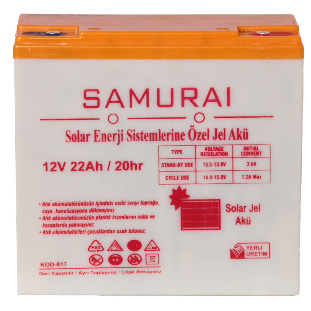 SAMURAI 12V 20AH SOLAR SİSTEM AKÜSÜ | Enerjitoptan