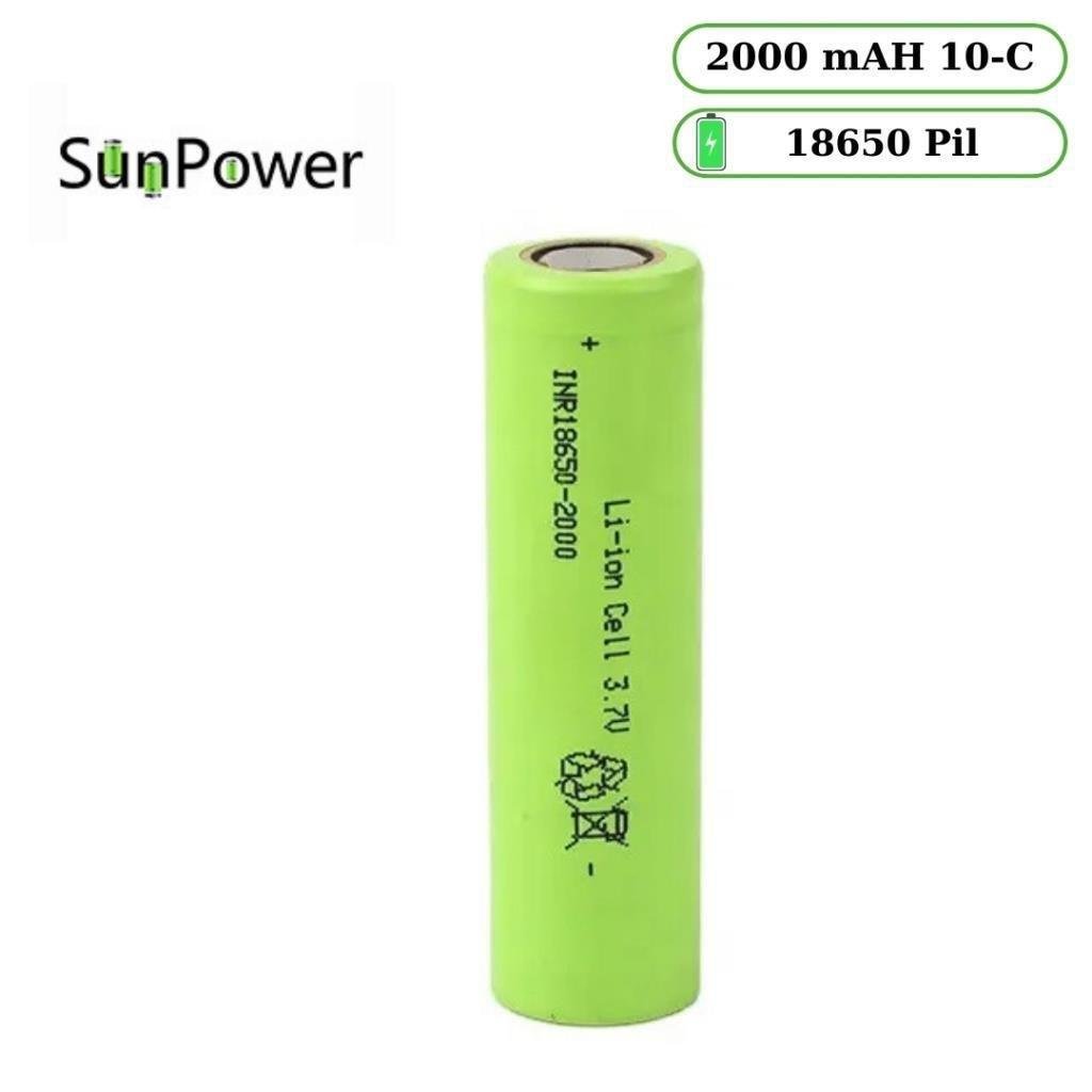 SunPower Li-İon 18650 3.7V 2000 Mah Şarjlı Pil