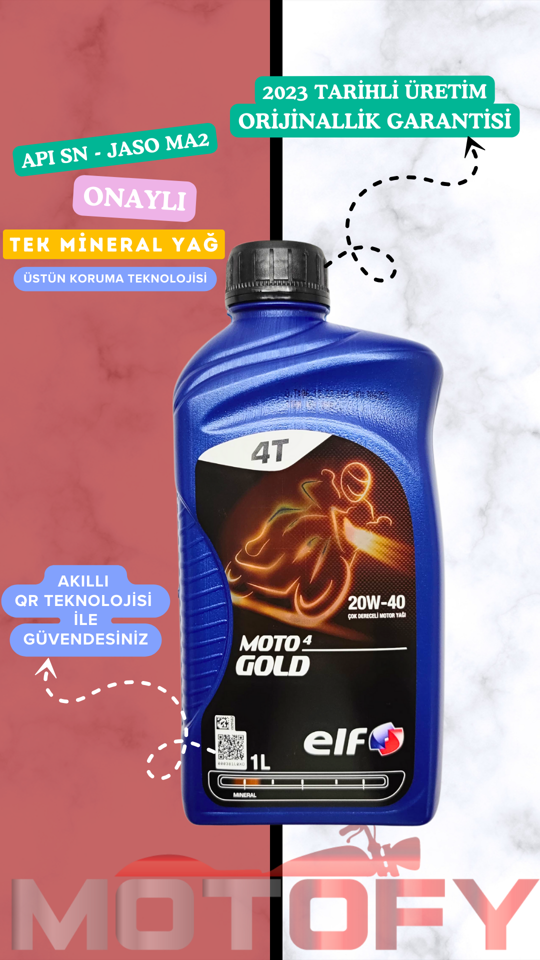 ELF MOTO 4 GOLD 20W 40 1L MİNERAL MOTOSİKLET YAĞI - API SN - JASO MA2