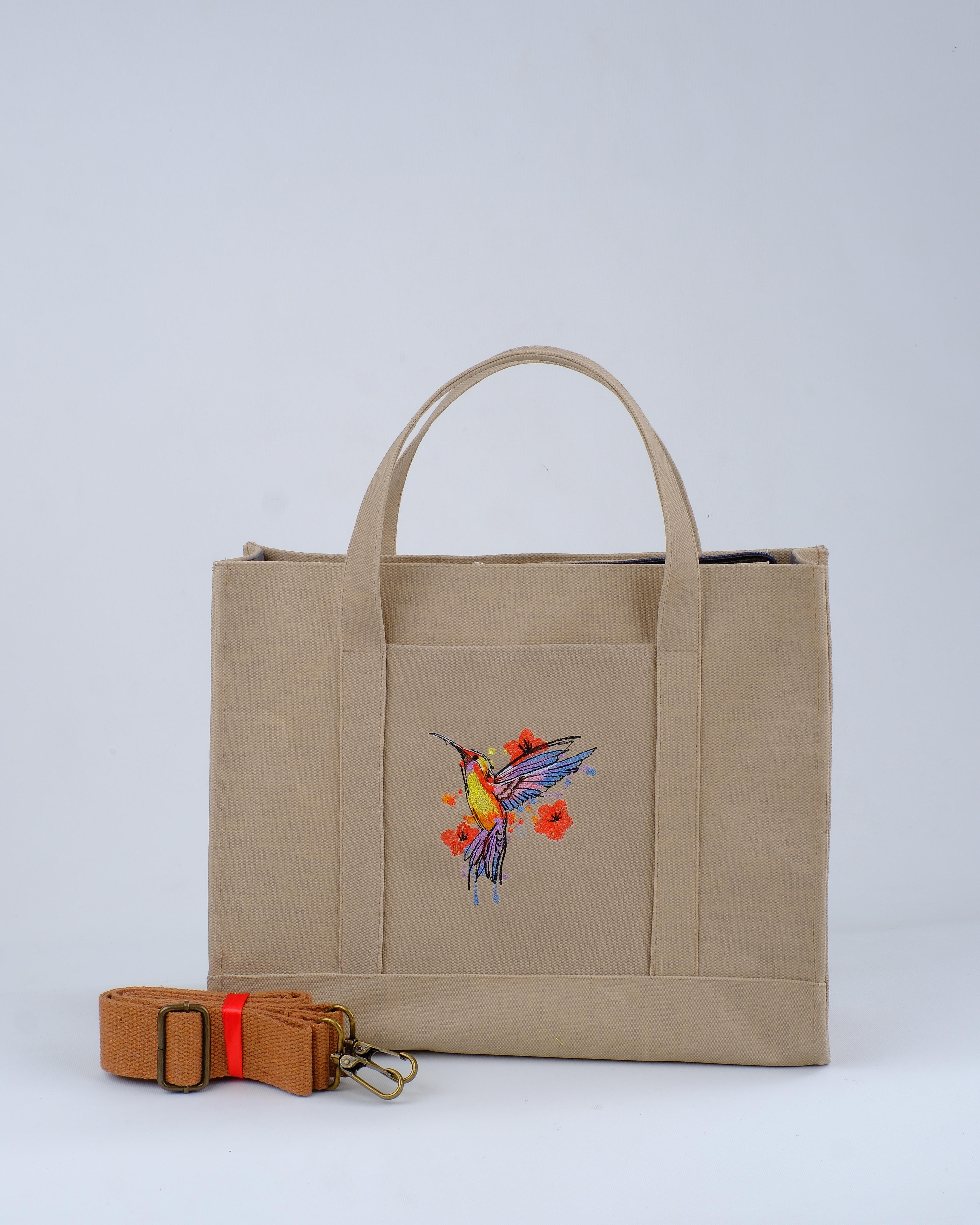 Arı kuşu (BEJ) Nakışlı Kanvas / Mumlu Çanta | Butikmutik.com'da, zarif ...