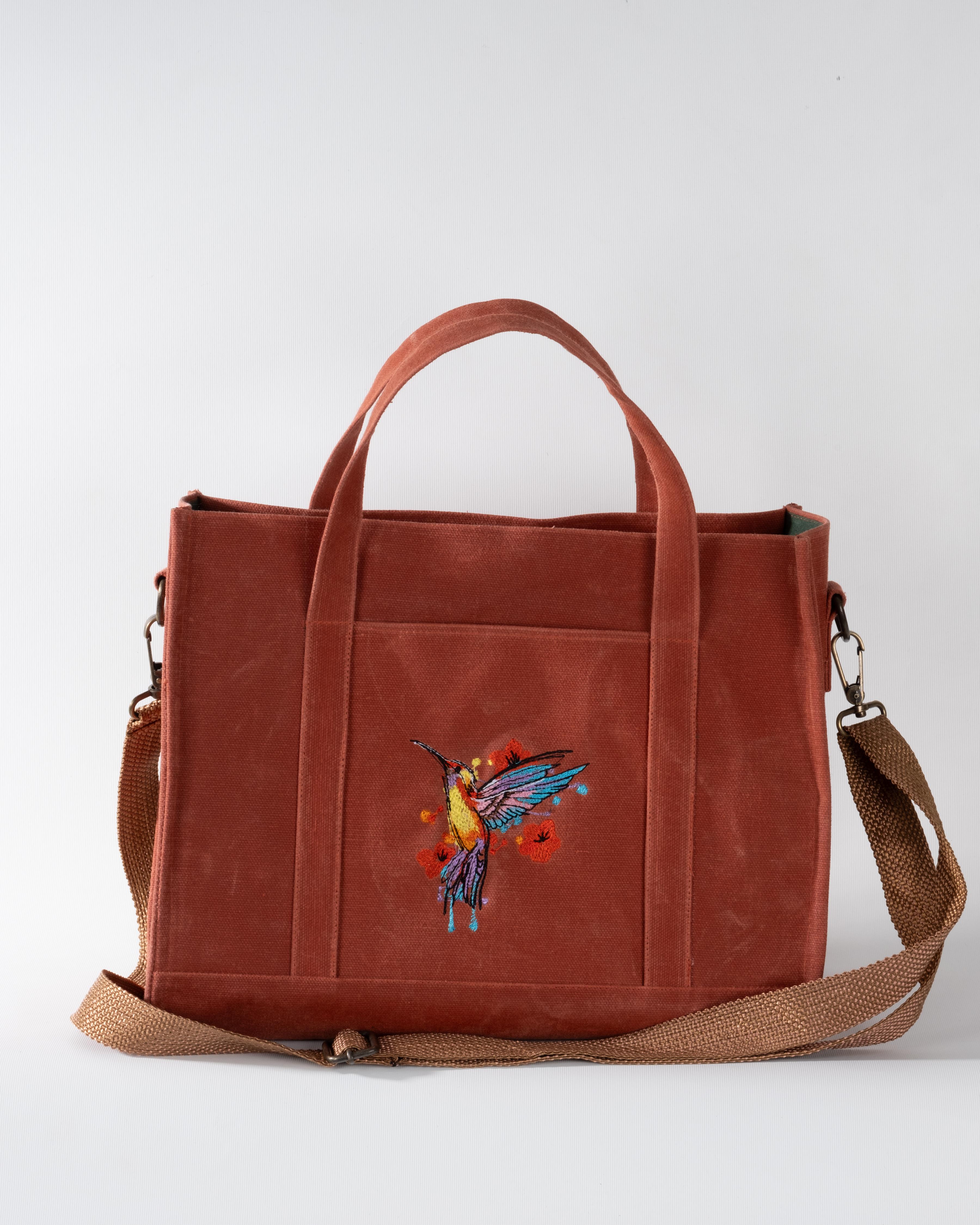 Arı kuşu (KİREMİT) Nakışlı Kanvas / Mumlu Çanta | Butikmutik.com'da ...