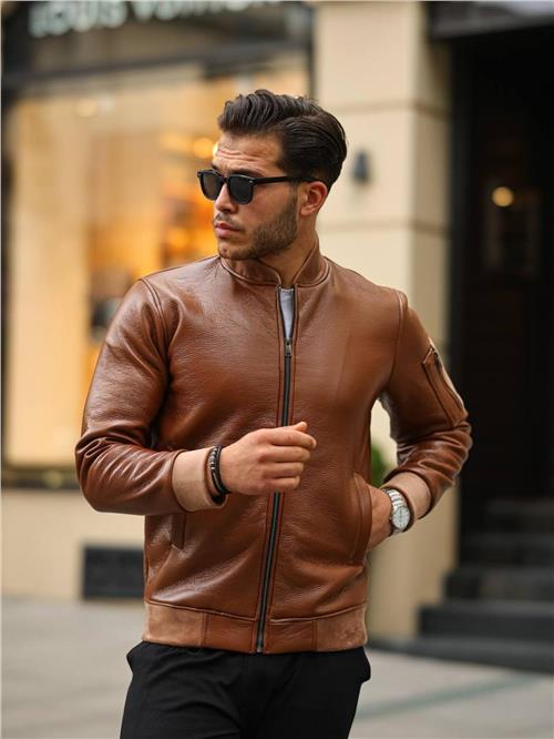 Men bomber jacket wholesale Tobacco Brown color | Wholesale Bomber Jacket