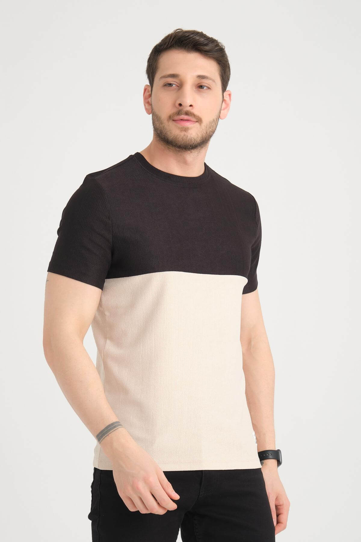 Men two-color t-shirt wholesale Black-Cream color | Wholesale T-Shirt