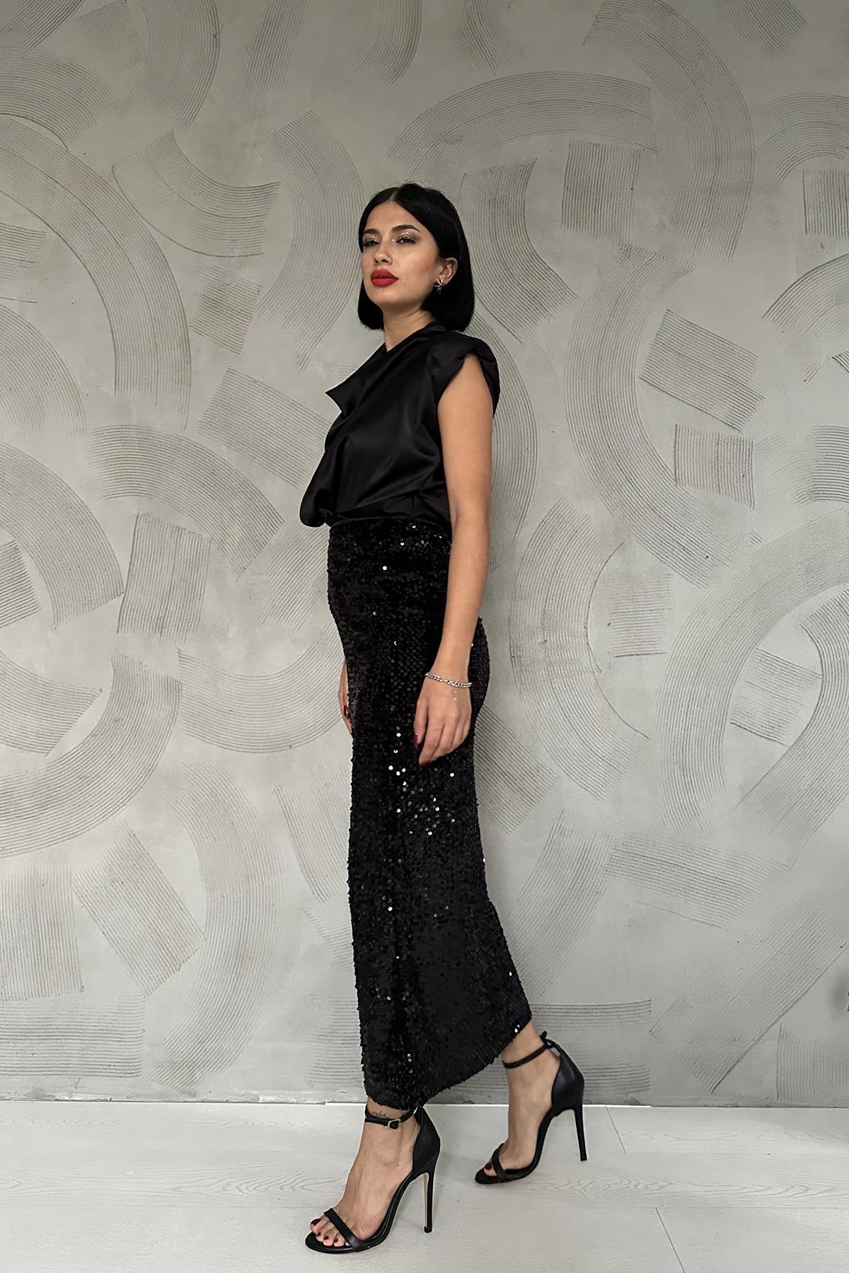 Wholesale Black Sequin Shiny Skirt Fiyatı | Toptan Etek