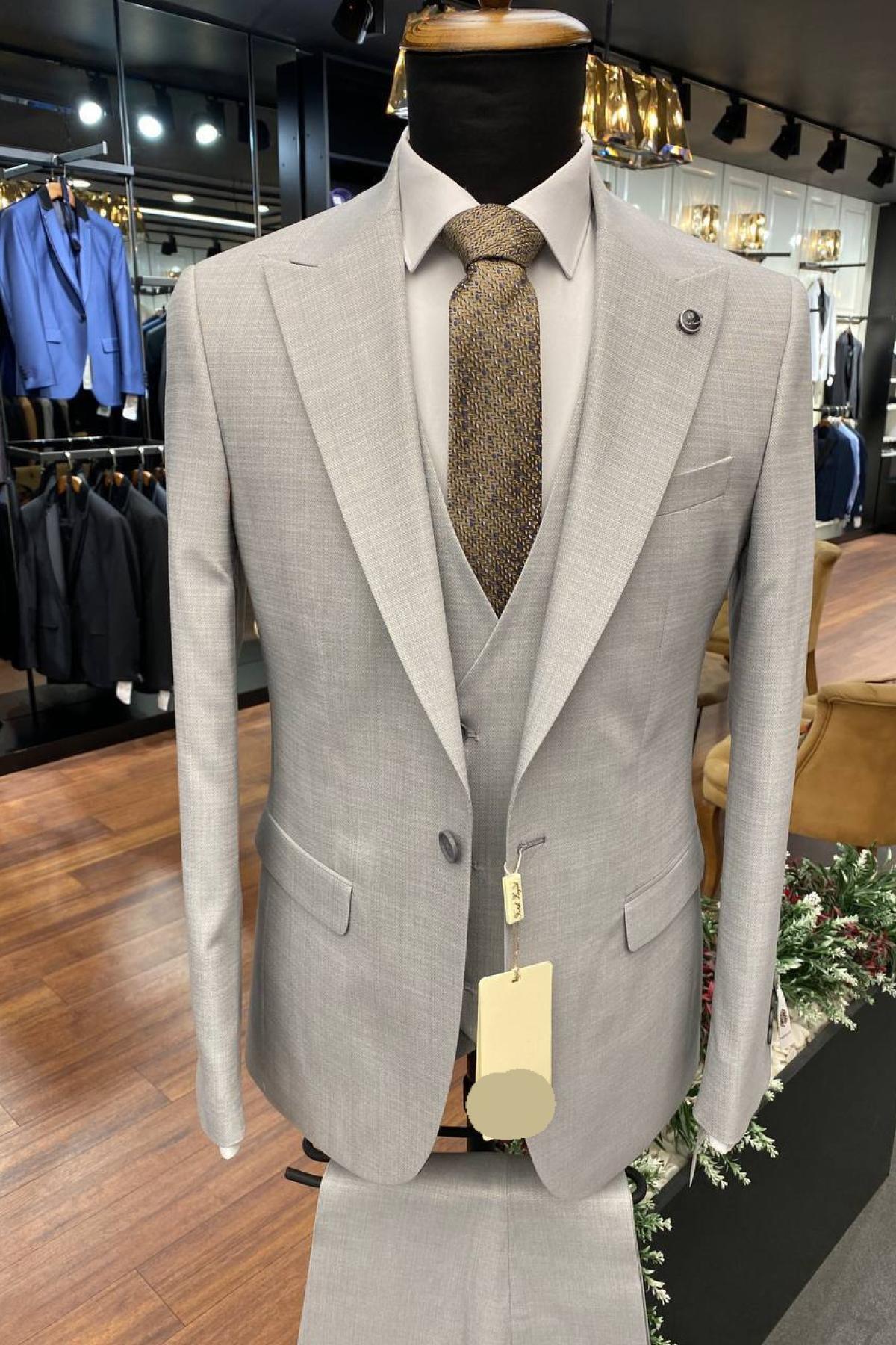 Wholesale Men Greige Three Piece Suits Blazer Vest and Trousers Fiyatı ...