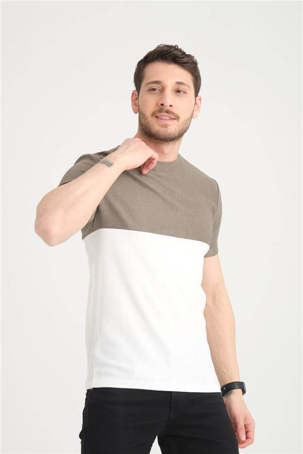 Men two-color t-shirt wholesale Khaki-White color | Wholesale T-Shirt