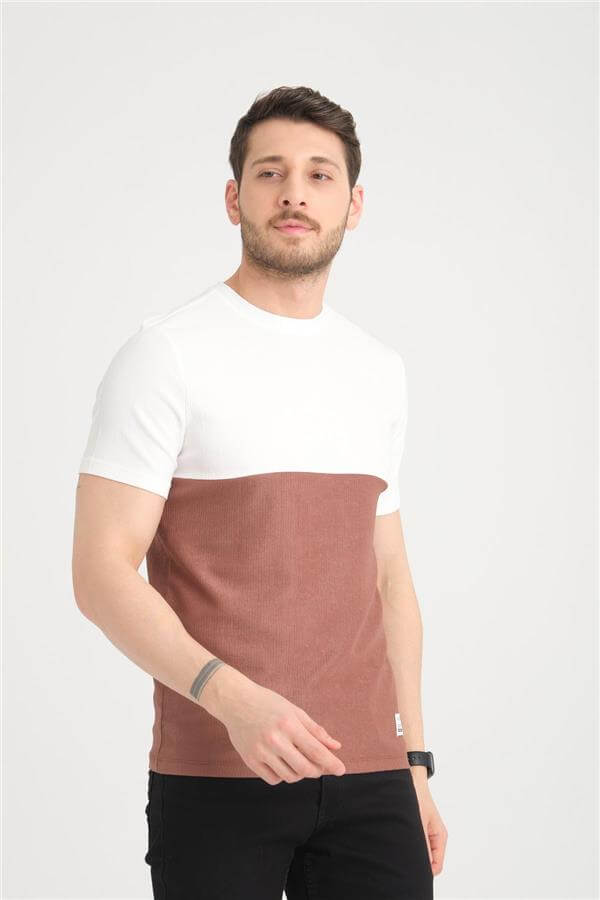 Men two-color t-shirt wholesale White-Brown color | Wholesale T-Shirt