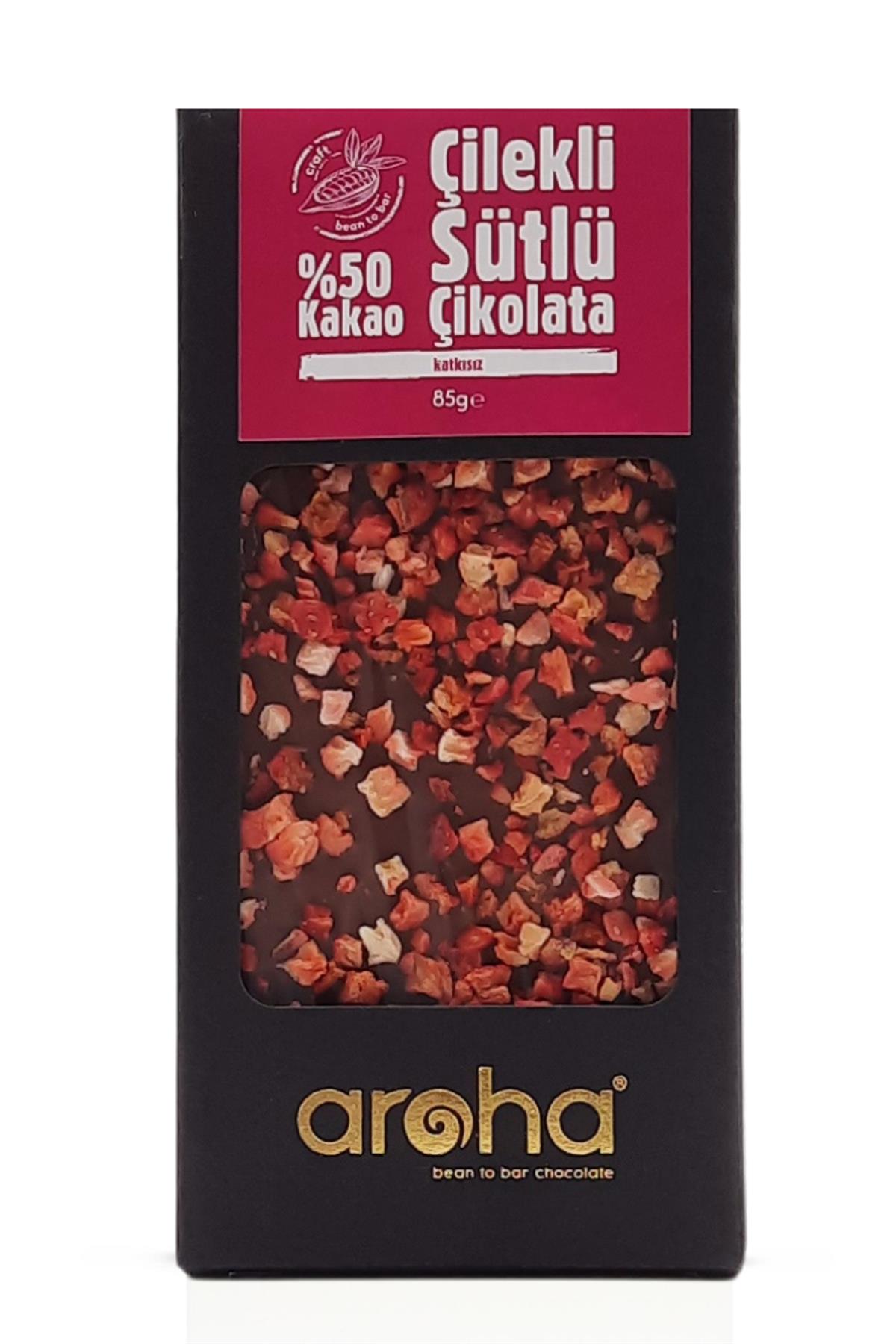Aroha %50 Kakao Çilekli Sütlü Çikolata 85 Gr | Datça Murat Çiftliği