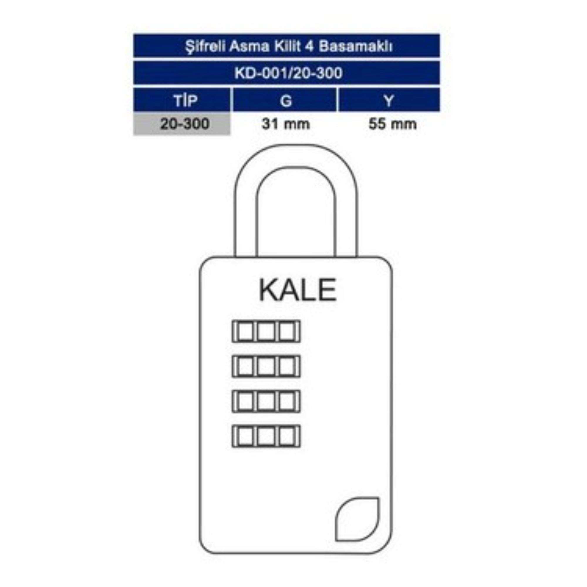 KALE ŞİFRELİ ASMA KİLİT KD-001/20-300 4 BASAMAKLI