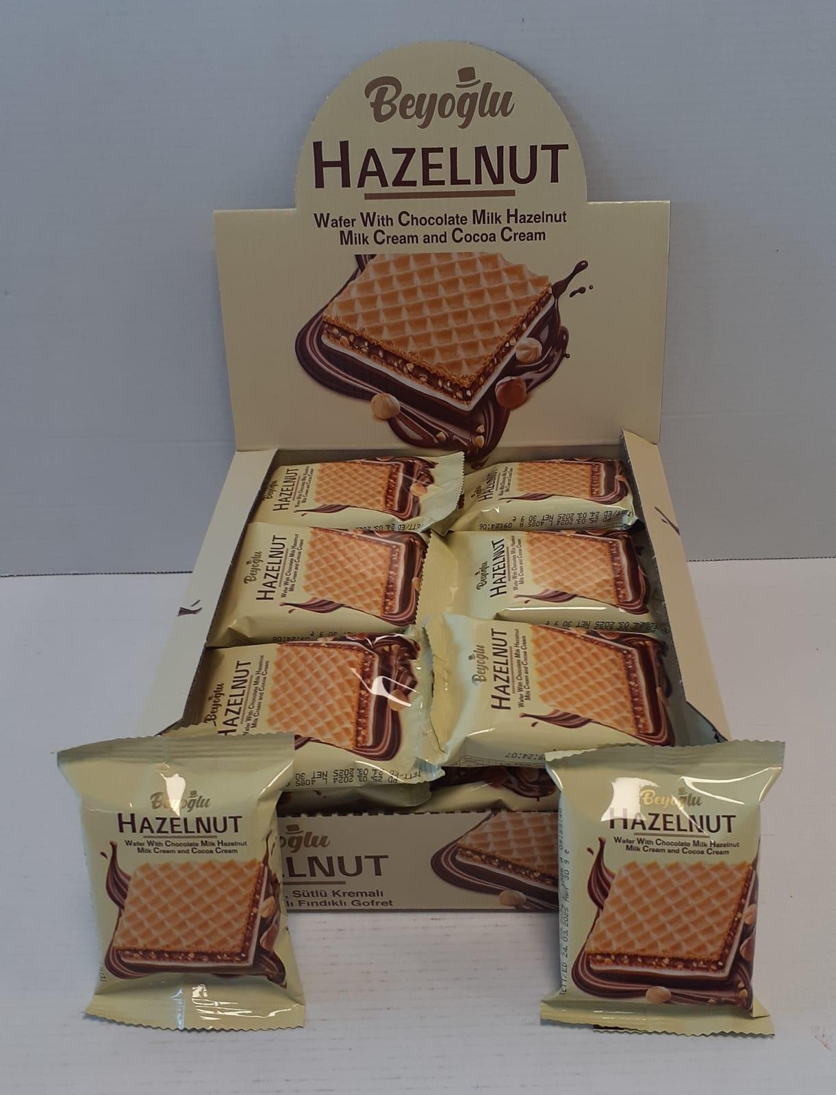 Beyoğlu Hazelnut Chocolate Covered Hazelnut Square Wafer 30 Gr*24 Pieces