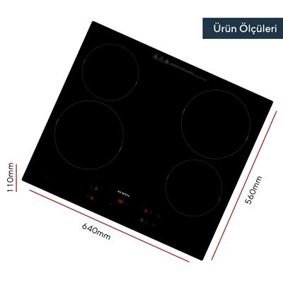 Kumtel Vitroseramik Elektrikli Siyah Cam Ankastre Ocak HV6-04T