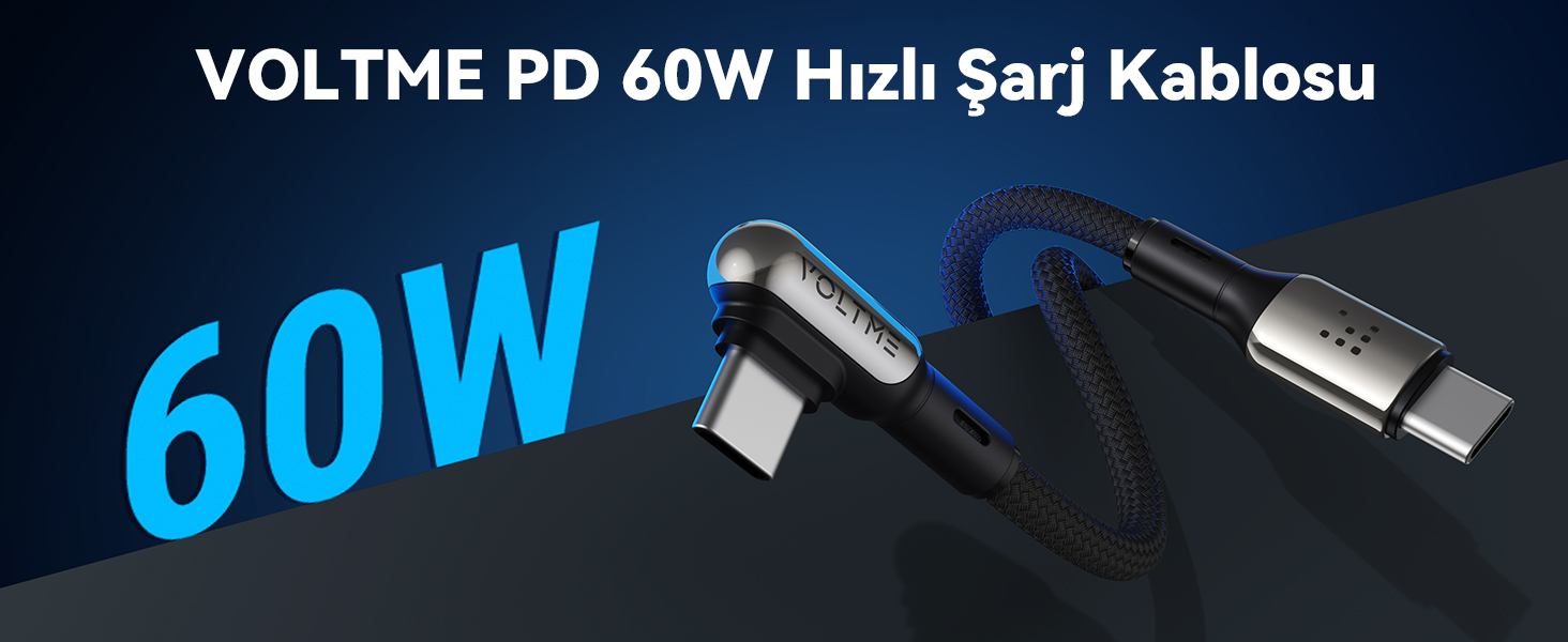 VOLTME C2069 Stark 60W Type-C Şarj Kablosu 1.2M 3A-Siyah
