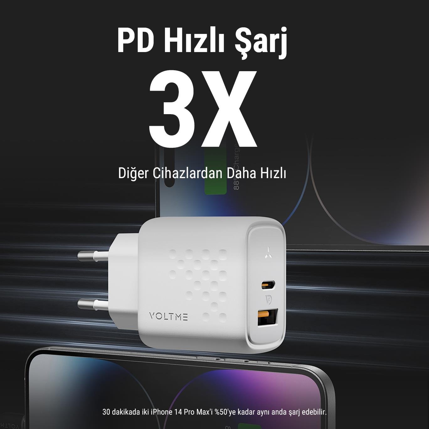 VOLTME V2110 Revo Beyaz 35W CA GaN Şarj Aleti