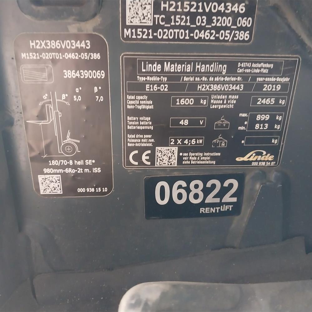 LINDE E16-386 Elektrikli Forklift (F1.6822)