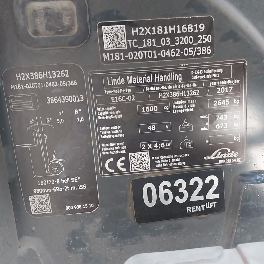LINDE E16C-386 Elektrikli Forklift (F1.6322)