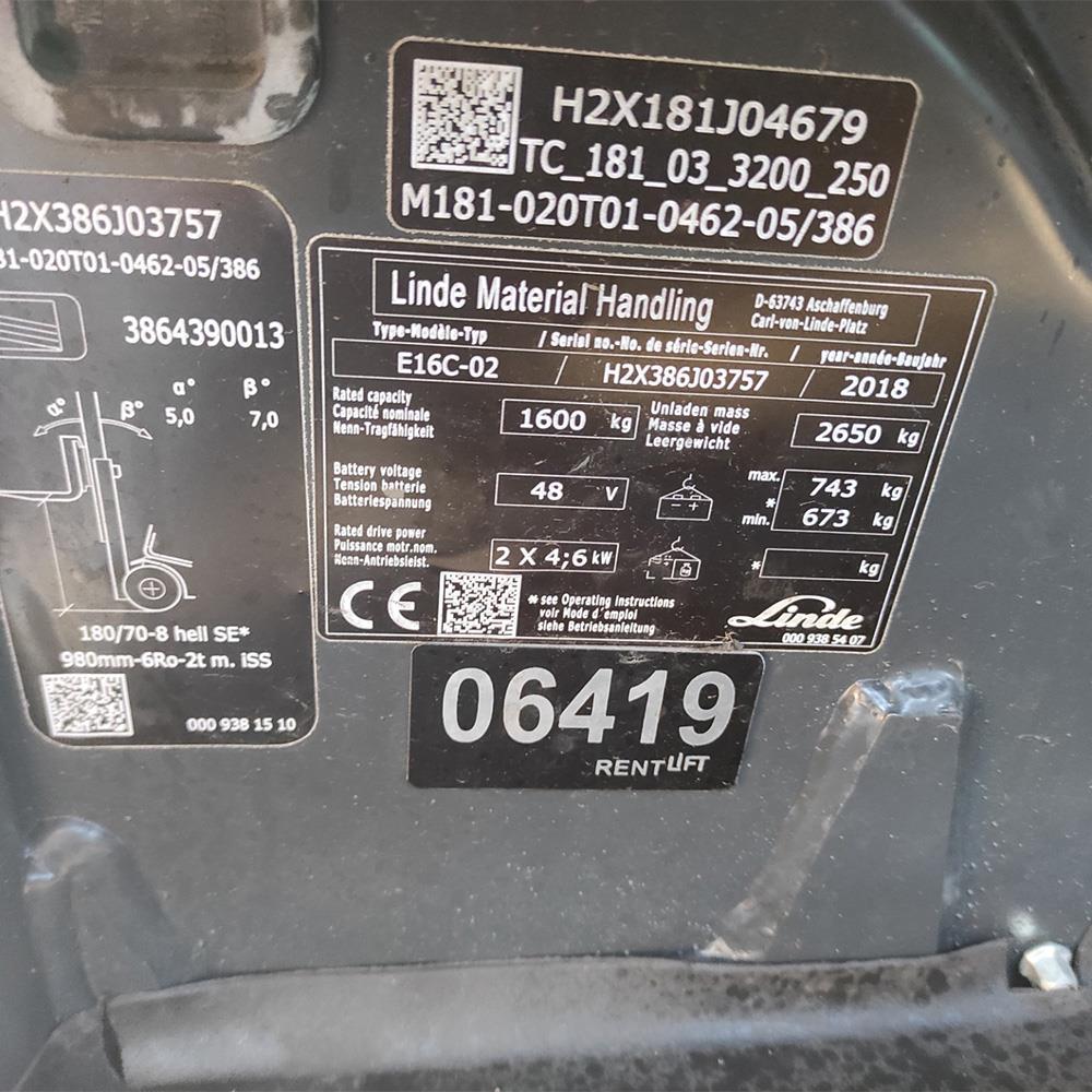 LINDE E16C-386 Elektrikli Forklift (F1.6419)