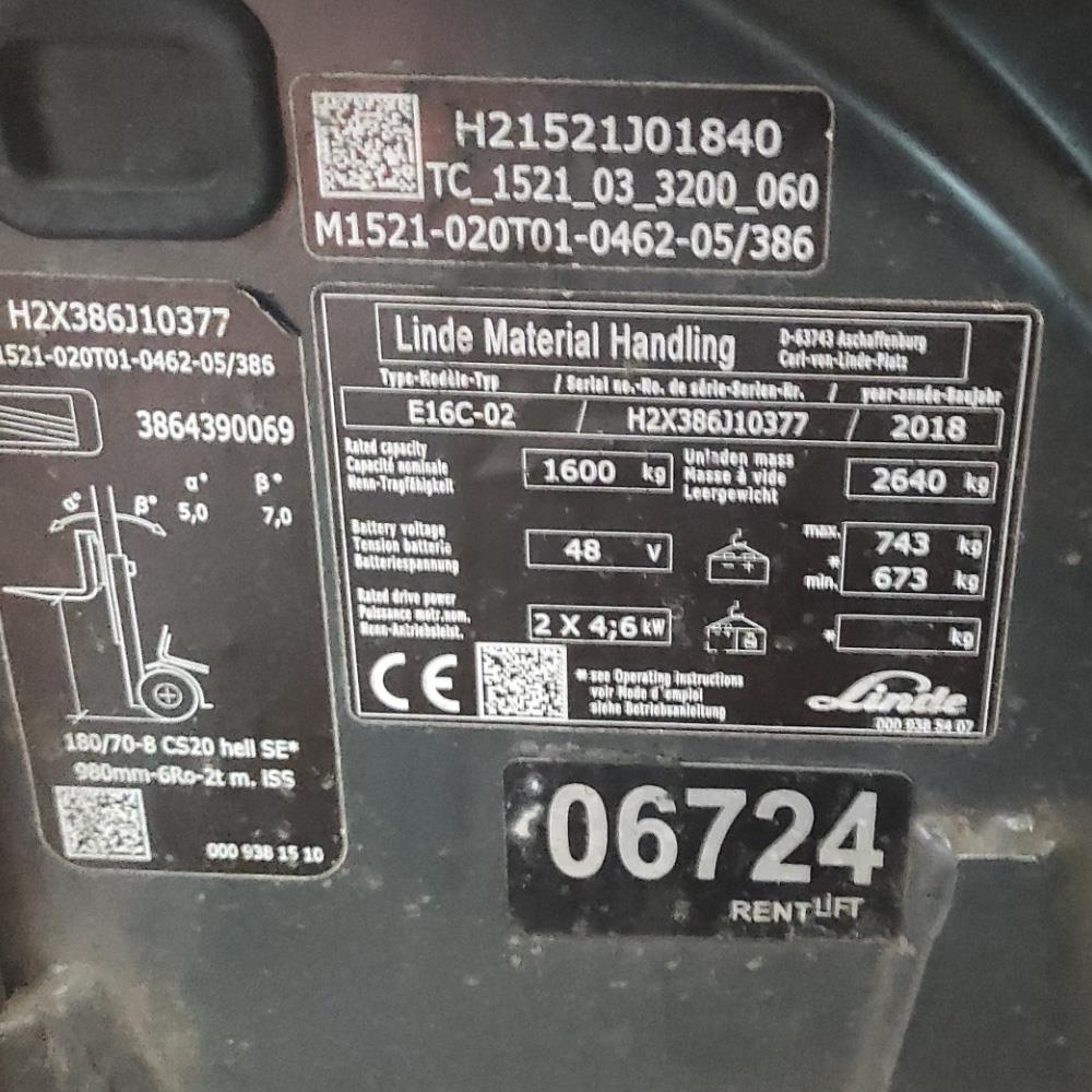 2018 Model LINDE E16C-386 EVO Elektrikli Forklift (F1.6724)