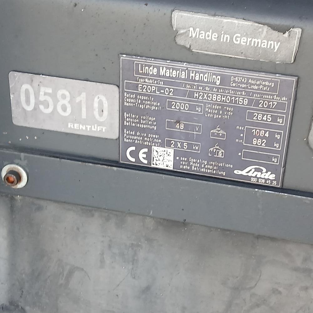 2017 Model LINDE E20PL-386 Elektrikli Forklift (F1.5810)