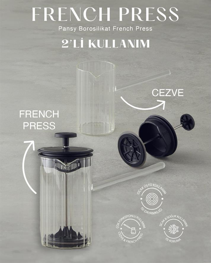 Pansy Borosilikat French Press 400 ml Siyah 8684233374118 | English Home