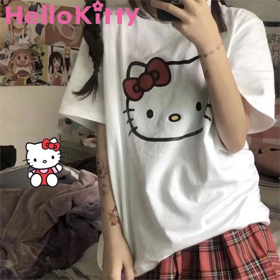 Beyaz Hello Kitty Basic Face Sırt Baskı Detaylı (Unisex) T-Shirt ...
