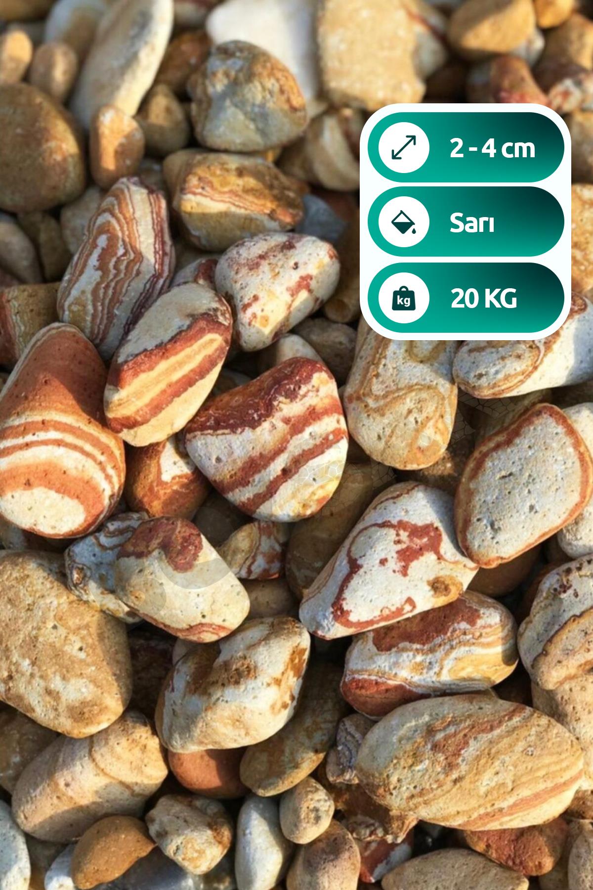 Sarı Çizgili Rainbow 2-4cm Dolomit Taşı Bahçe Süs Akvaryum Taşı Dere ...