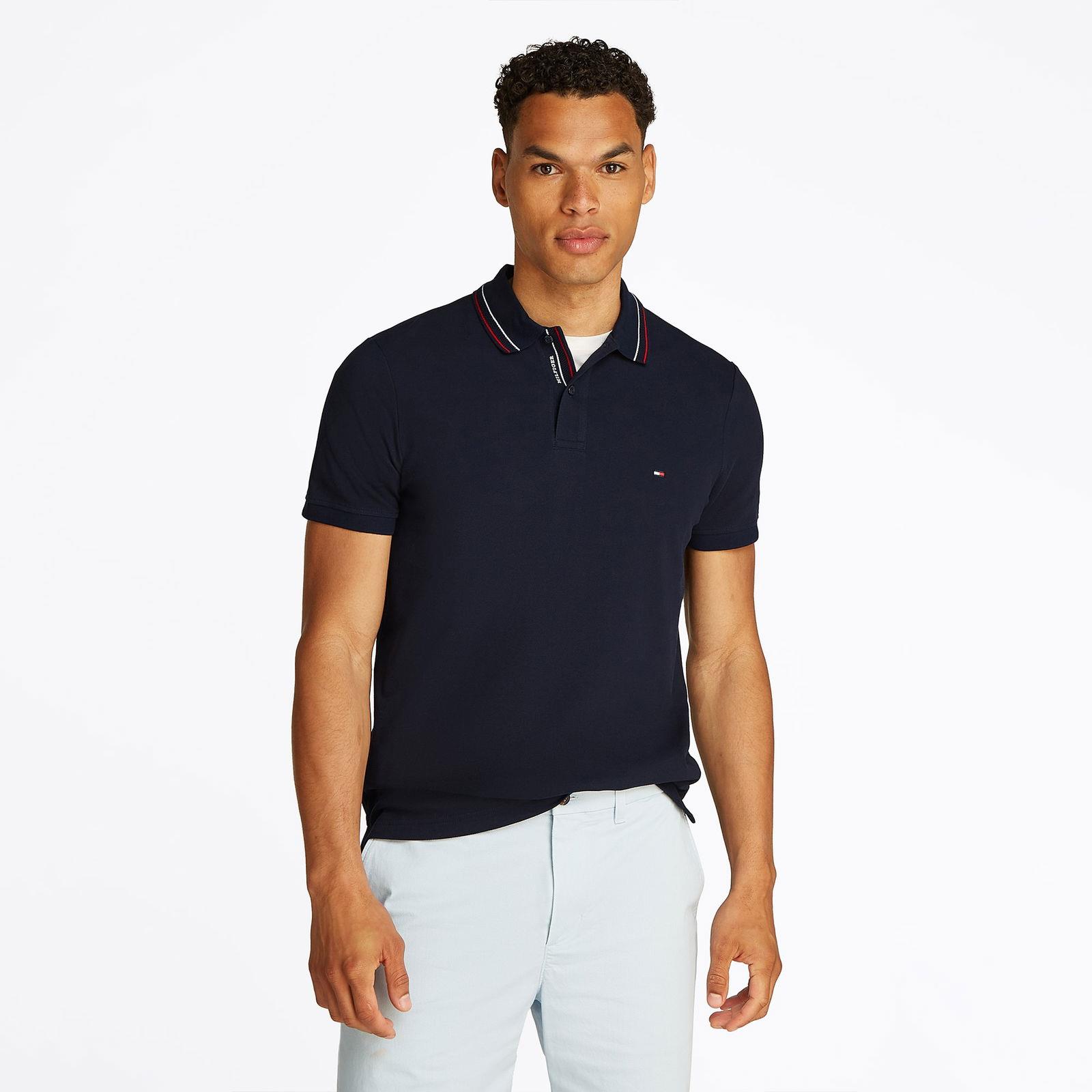 Tommy Hilfiger Erkek Regular Fit Pamuklu Göğüste Tommy Bayrak Logolu Kısa Kollu Lacivert Polo ...