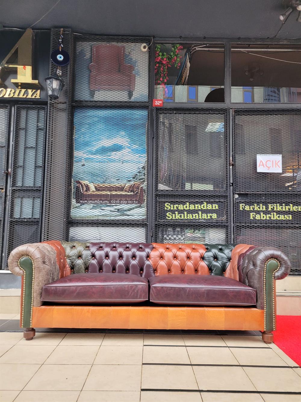 3A MOBİLYA HAKİKİ DERİ ATLAS CHESTERFİELD