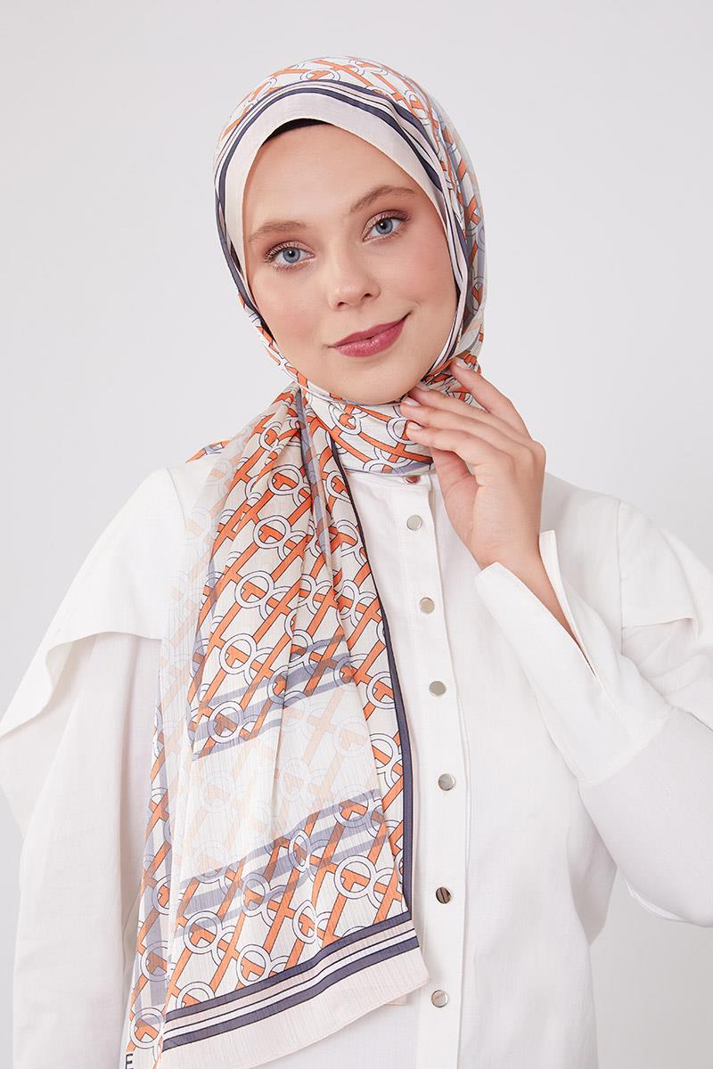 Fivescarf Krem Şeritli Halka Desen Brand Şal