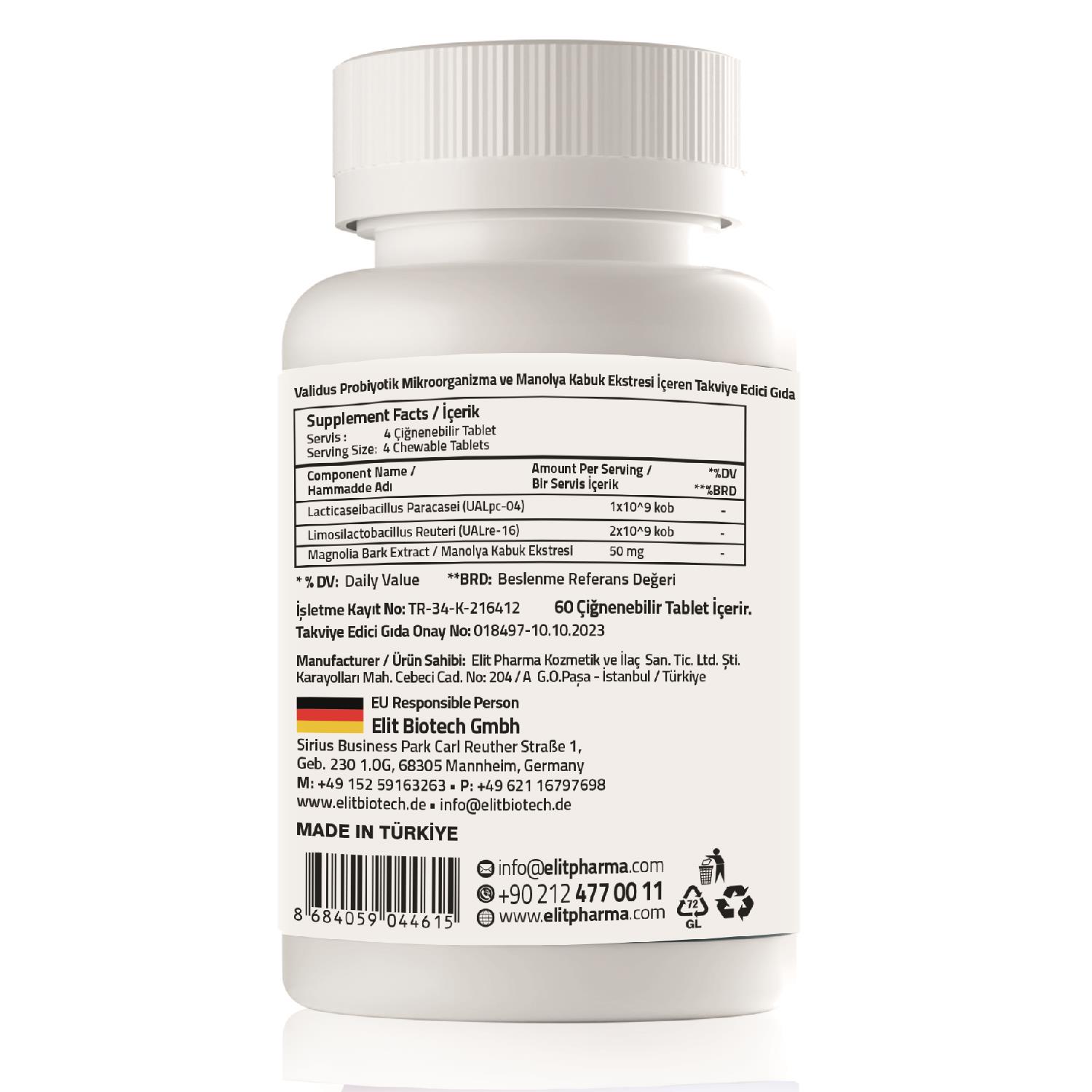 Validus Dental Probiotic + Magnolia Bark Extract 60 Chewable Tablets