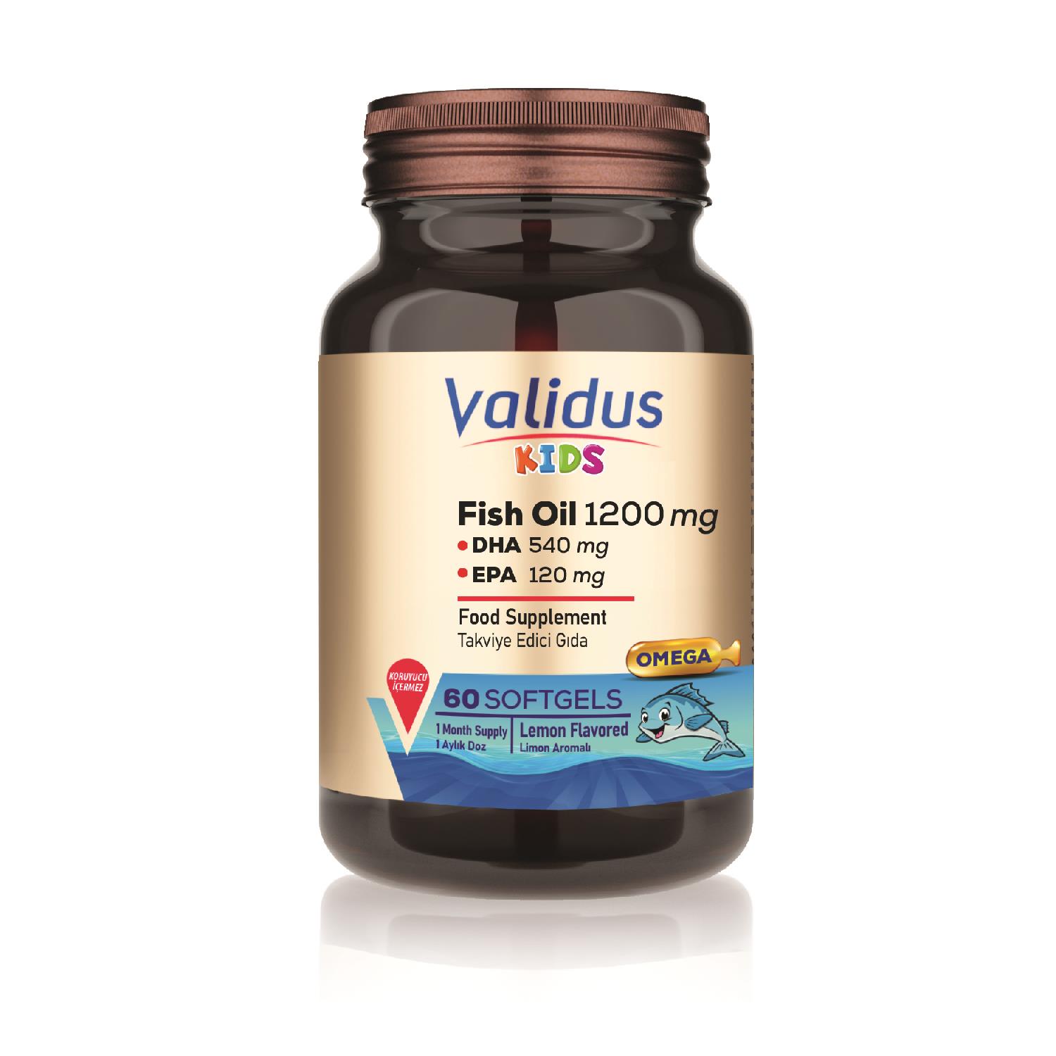Validus Kids Fish Oil 1200 mg 60 Softgel / Omega 3, DHA, and EPA Supplement