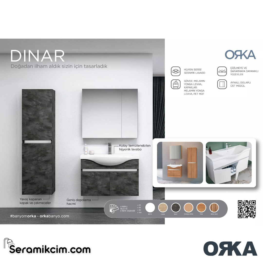 Orka Dinar 80cm Banyo Dolabı Set Beyaz