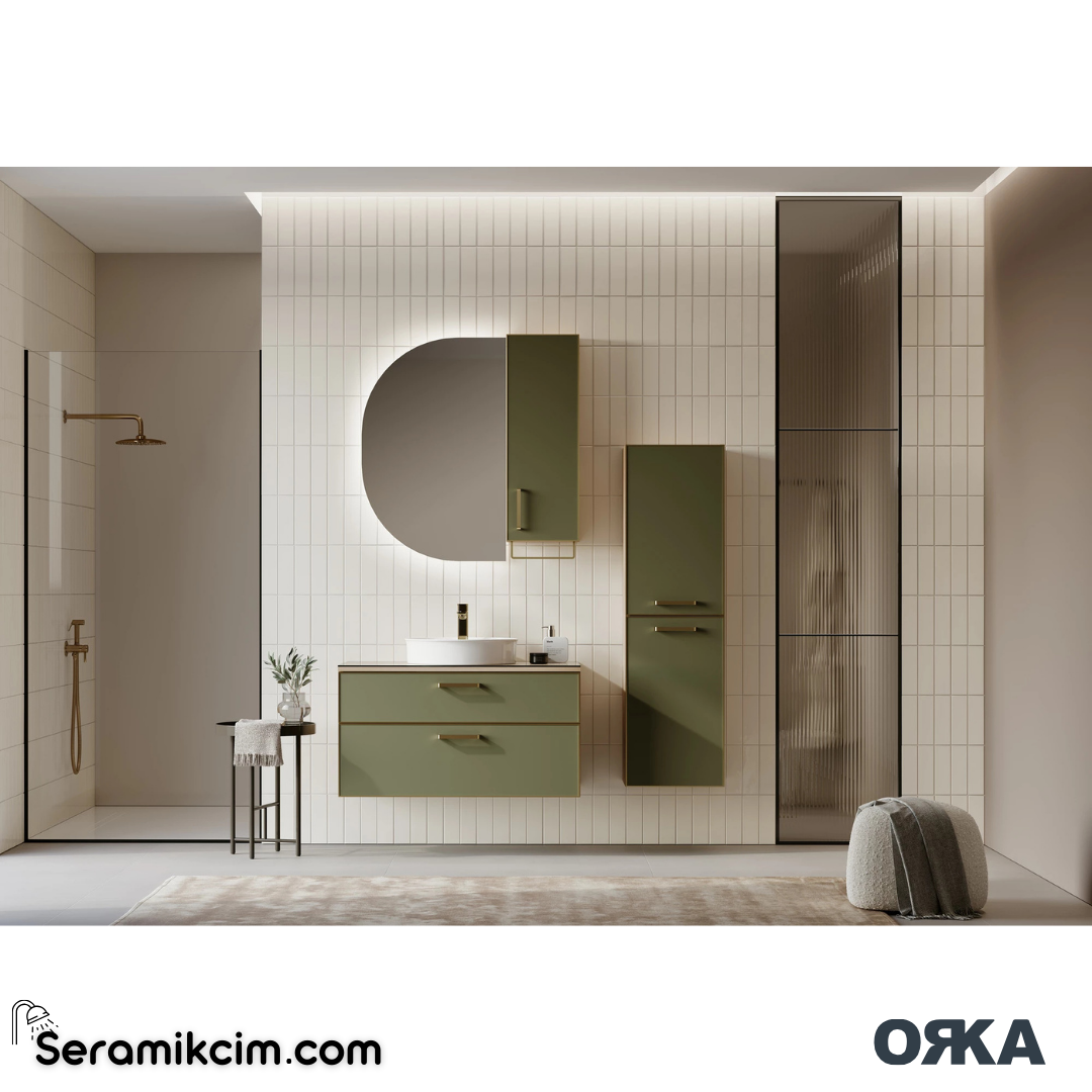 Seramikcim | Orka Salerno 95cm Banyo Dolabı Set Sardunya - Mat Altın