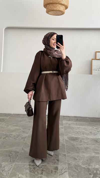 Wolen İncili Premıum Kahverengi Gabardin Takım