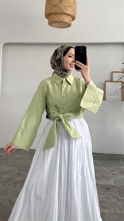 Melinda Bağlamalı Pinterest Model Yeşil Gömlek