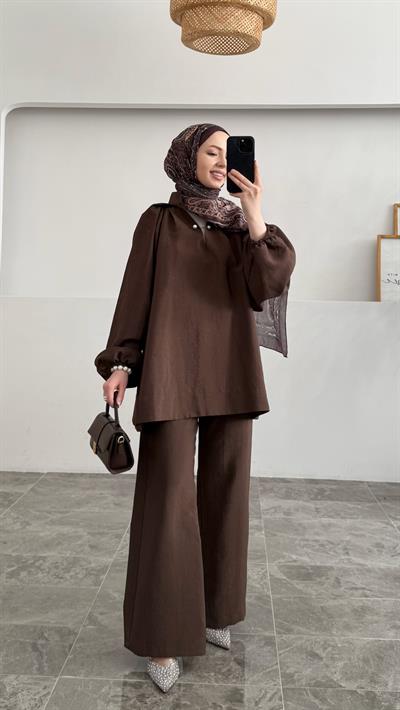 Wolen İncili Premıum Kahverengi Gabardin Takım