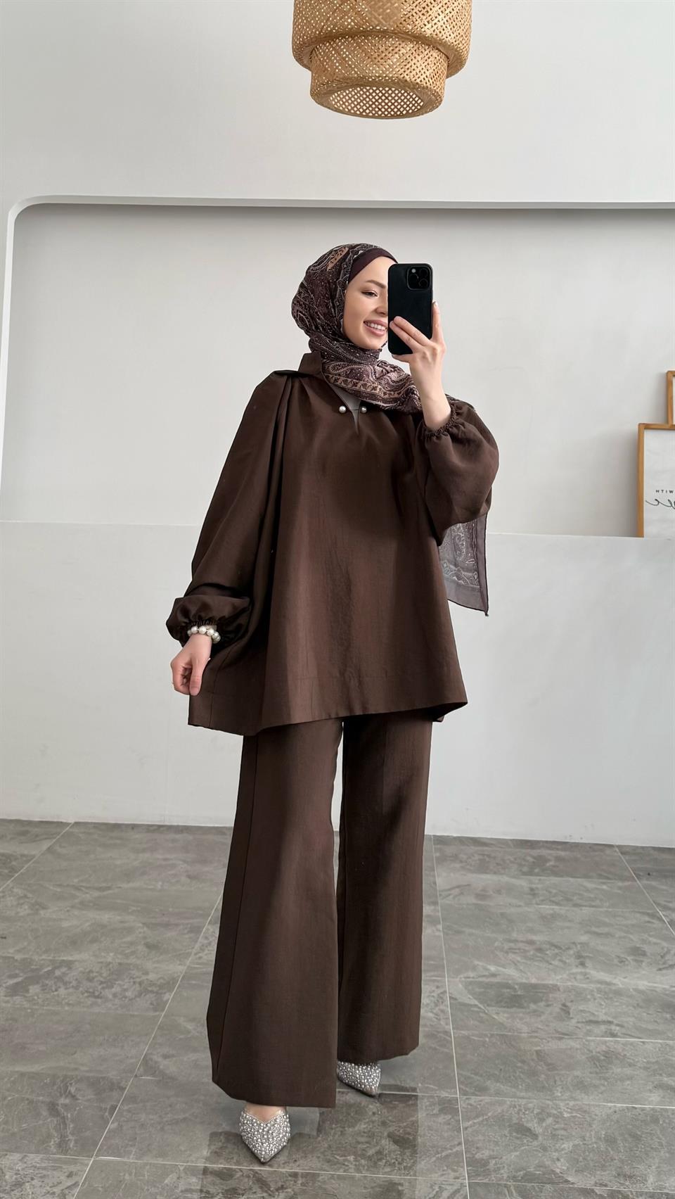 Wolen İncili Premıum Kahverengi Gabardin Takım