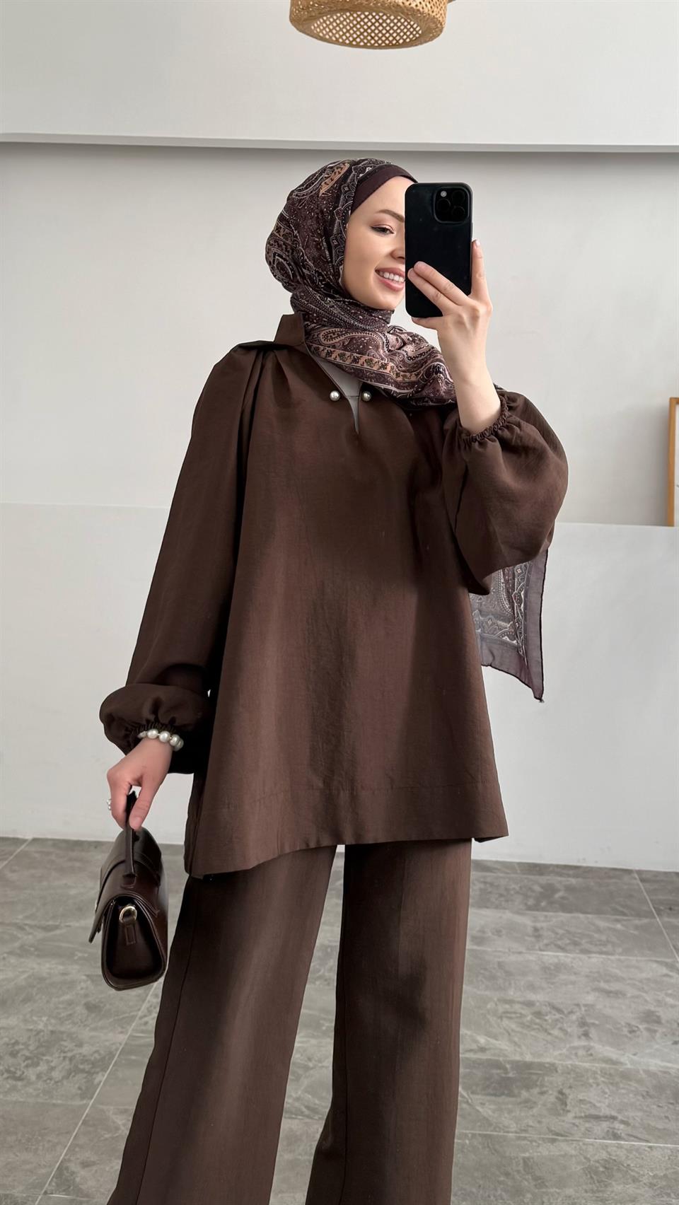 Wolen İncili Premıum Kahverengi Gabardin Takım