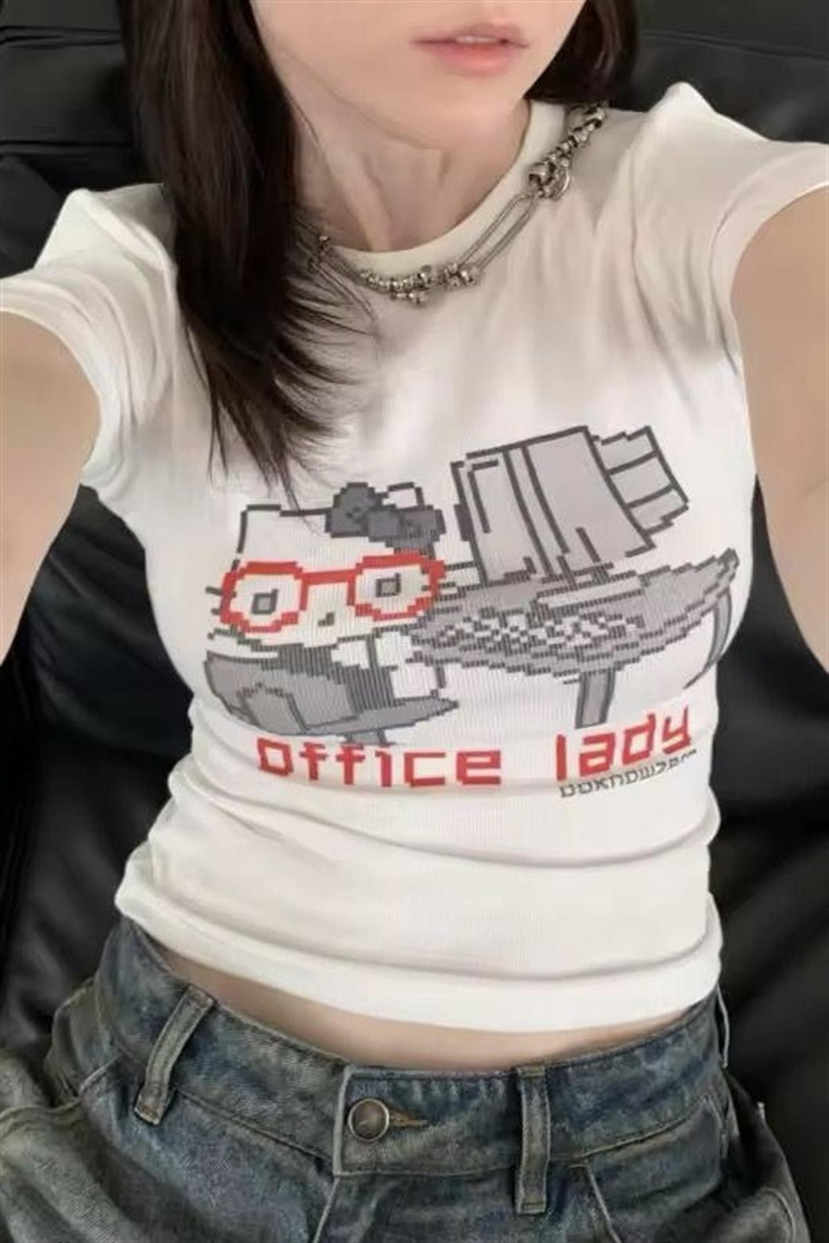 Beyaz Hello Kitty Office Lady Crop
