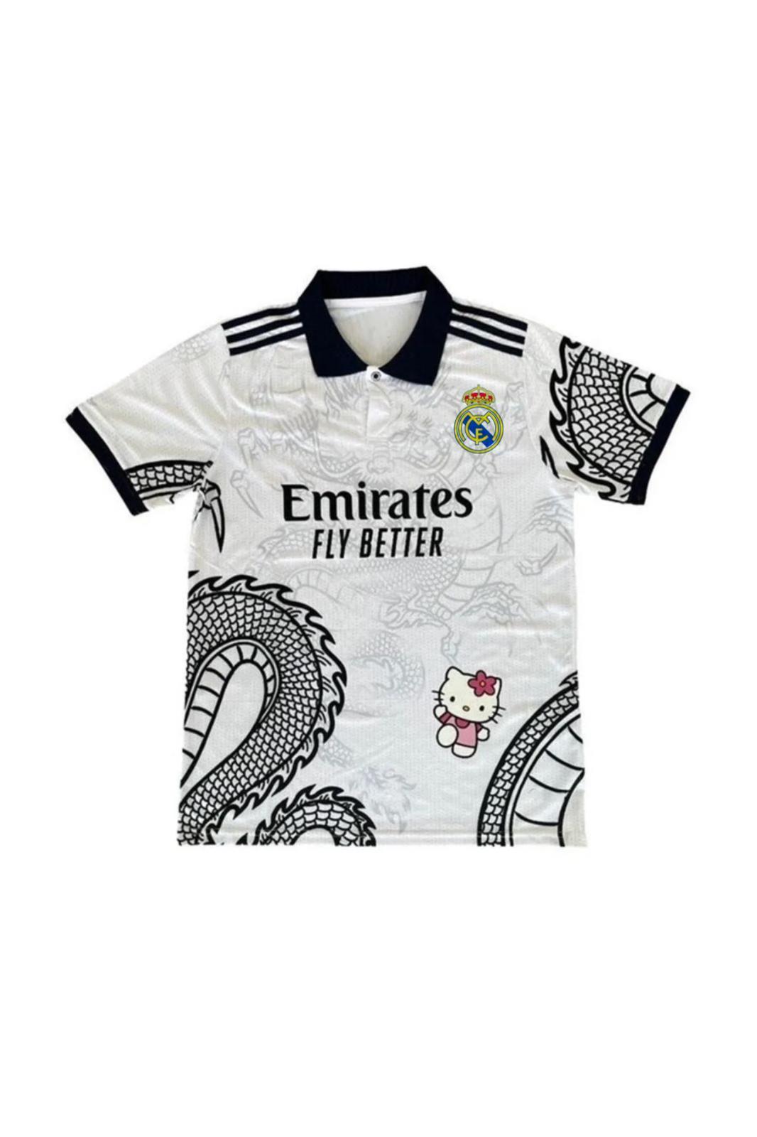 Beyaz Hello Kitty Madrid Jersey Pola Yaka T-shirt