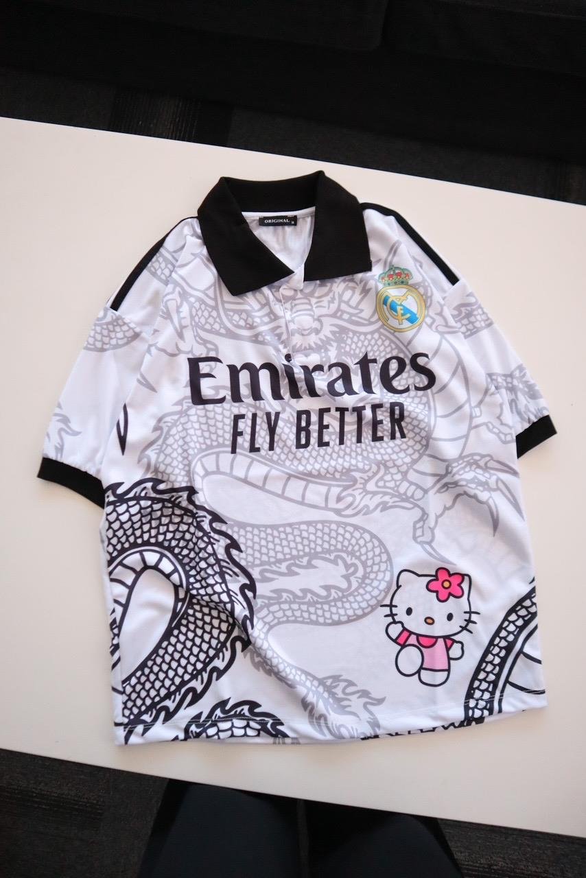 Beyaz Hello Kitty Madrid Jersey Pola Yaka T-shirt