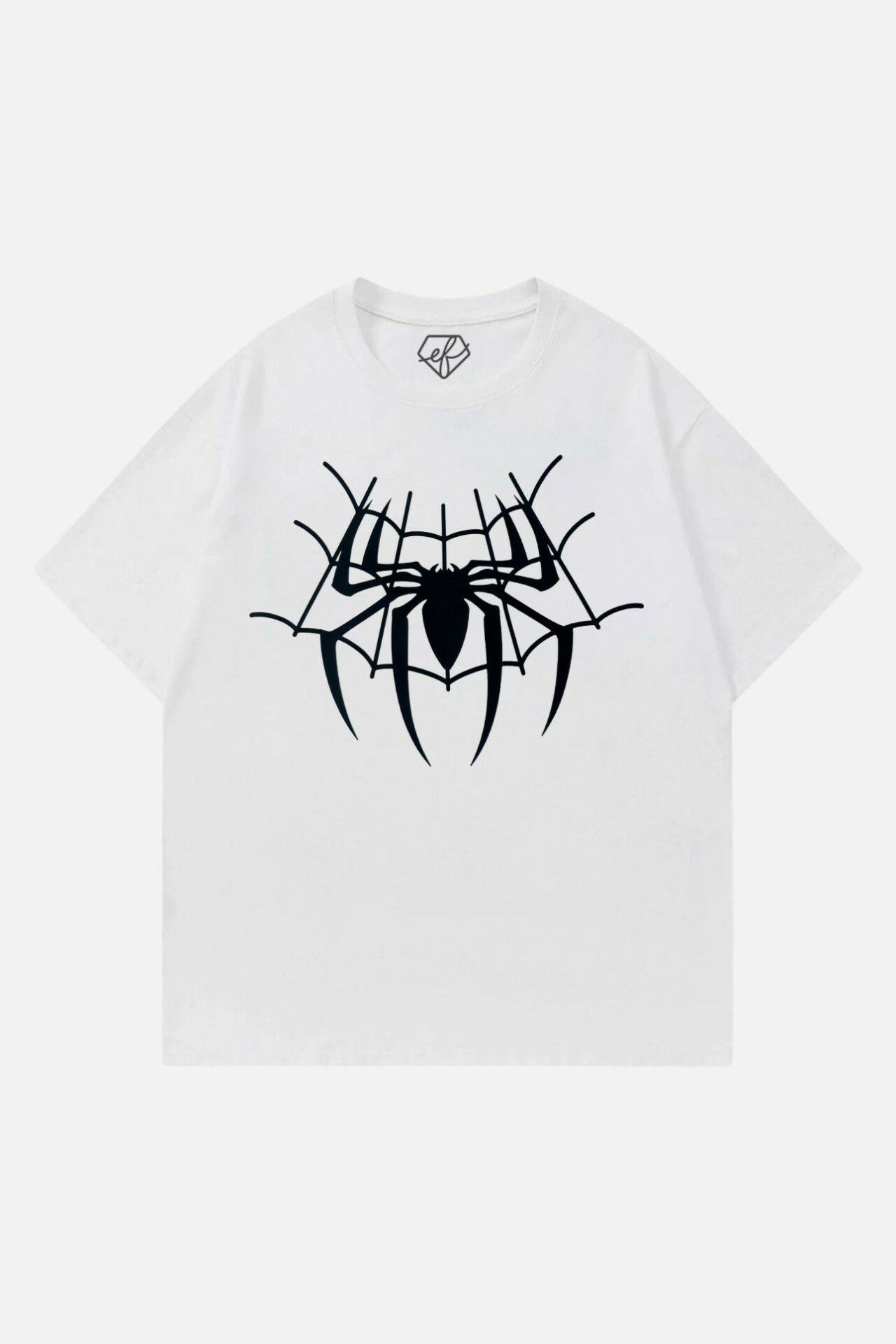 Beyaz Unisex Spider Web T-Shirt