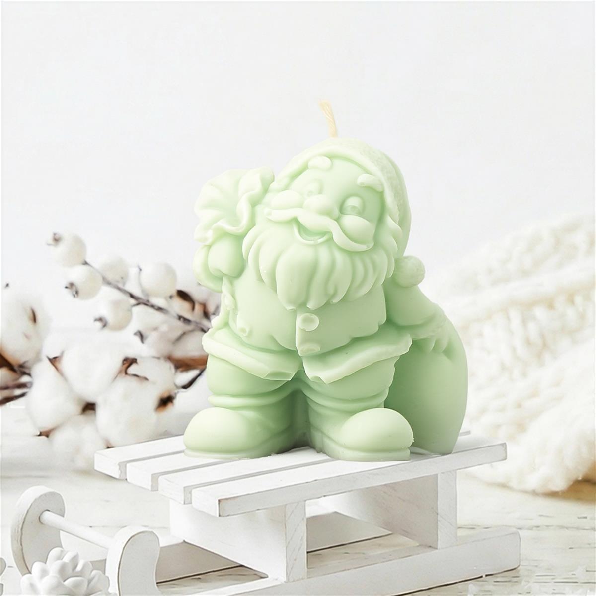 Noel Baba Temalı Yeşil Soya Mum