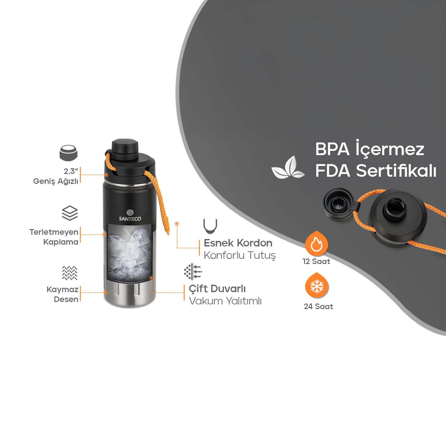 Santeco Ktwo Sporcu Termosu 500 Ml-Siyah