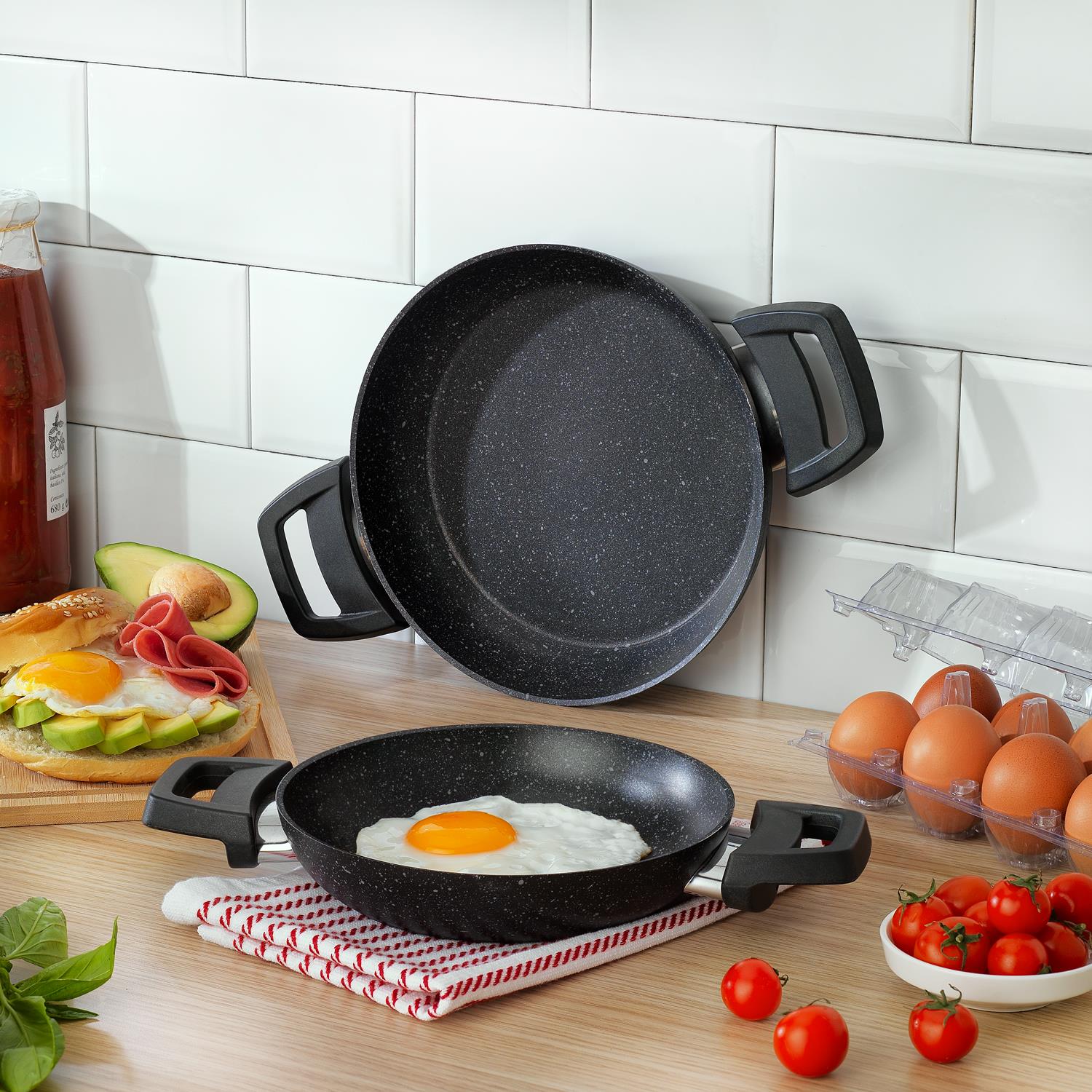 Schafer Black Stone 2 li Sahan Seti 18+22 Cm-Siyah | Schafer