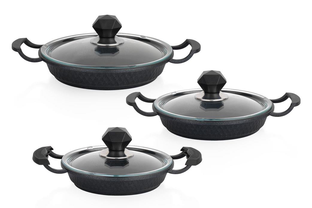 Schafer Crystal 3 lü Döküm Sahan Seti 6 Parça-Siyah | Schafer